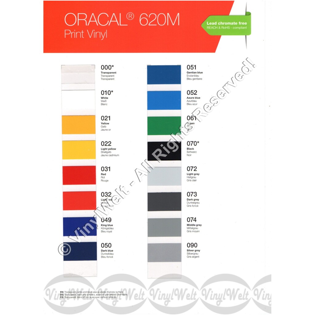 Farbkarte Oracal 8500 - Translucent Cal - Color Chart | VinylWelt