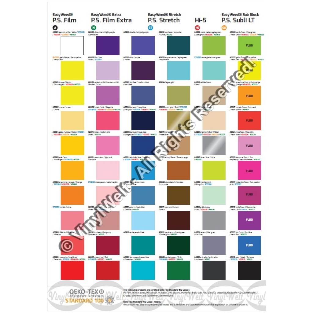 Farbkarte SISER - Heat Transfer Vinyl | VinylWelt